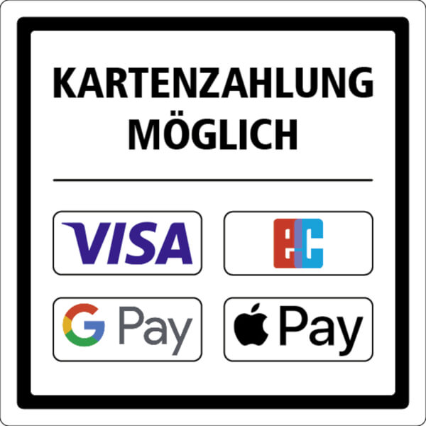 Hinweisschild Kartenzahlung möglich direkt beim Hersteller kaufen