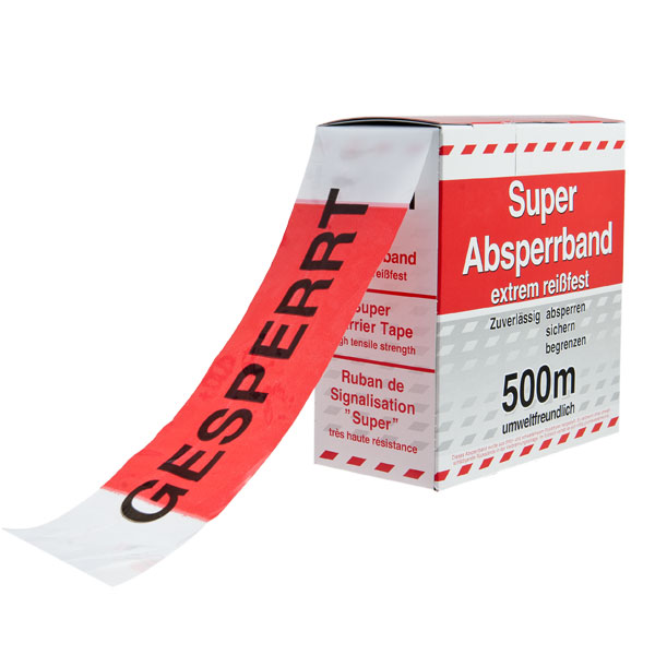 Absperrband rot/weiß geblockt mit Text: GESPERRT Flatterband in ... Absperrband rot/weiß geblockt mit Text: GESPERRT Flatterband in ...